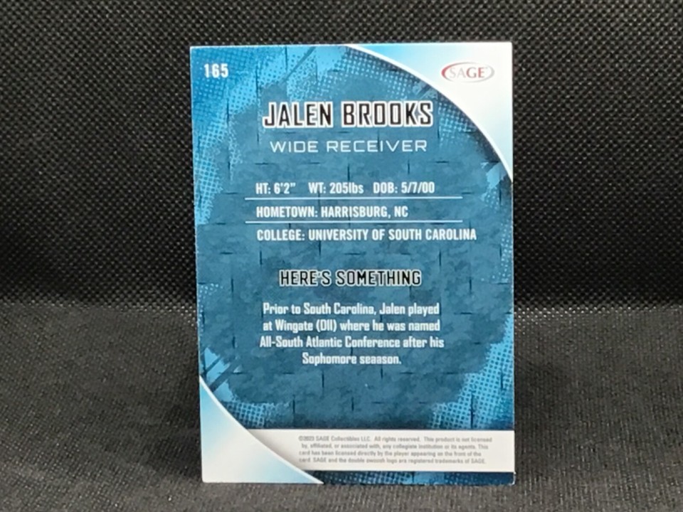 JALEN BROOKS 2023 SAGE High Series RC #165 South Carolina | eBay
