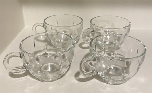 Set of 4 Clear vintage pressed glass punch cups with raindrop facets ...