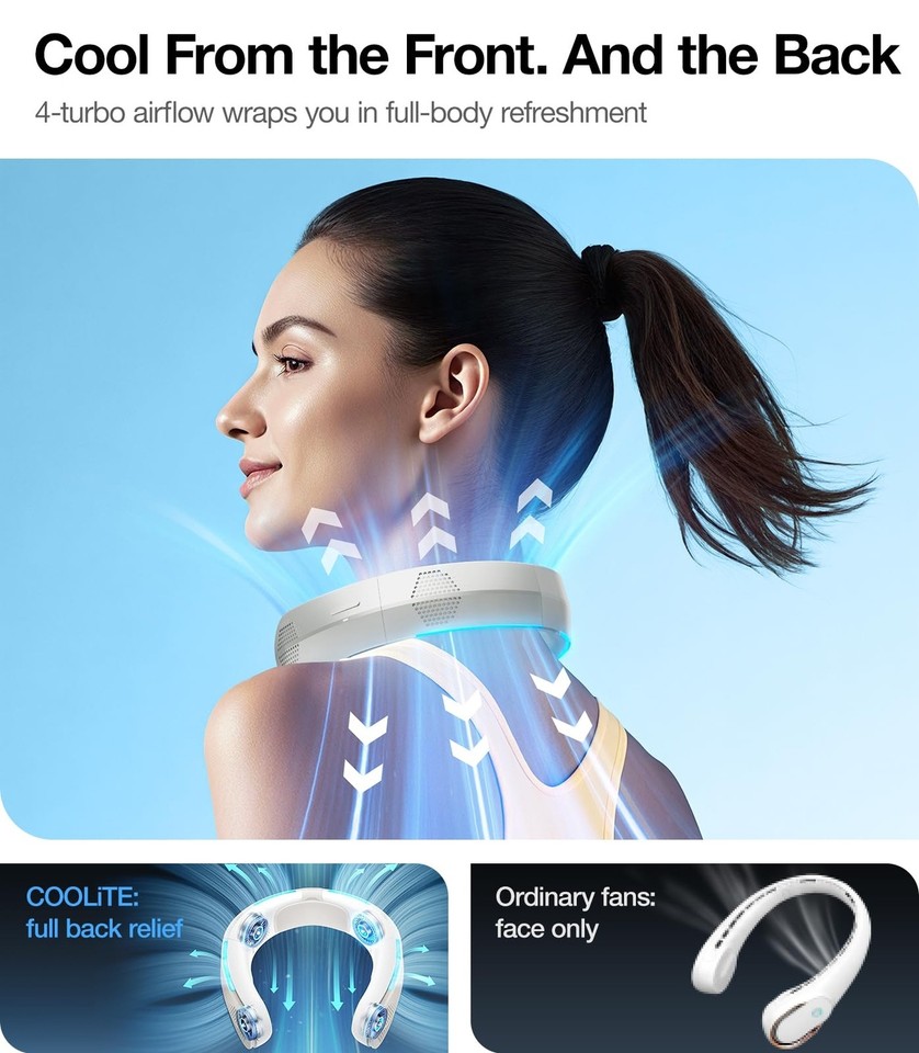 TORRAS COOLiTE Neck Fan, Industry’s Strongest Wind Power, Portable Neck Fa | eBay