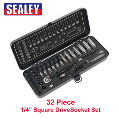 Sealey AK7970 Premier Socket Set 32pc 1/4" 6pt WallDrive Metric Black ...