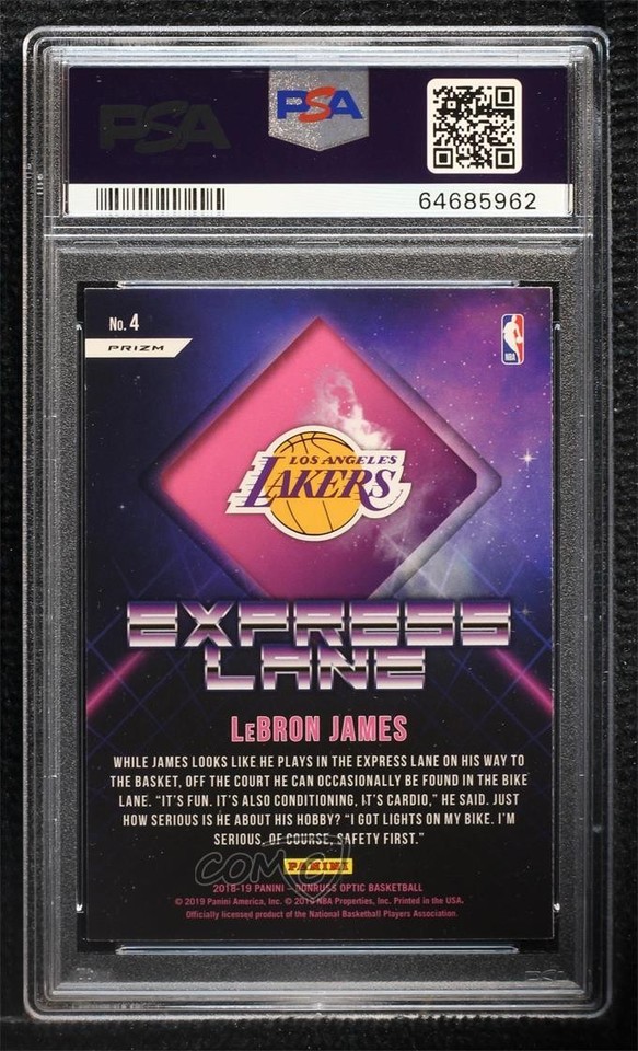 2018 Panini Donruss Optic Express Lane Purple Prizm LeBron James #4 PSA ...