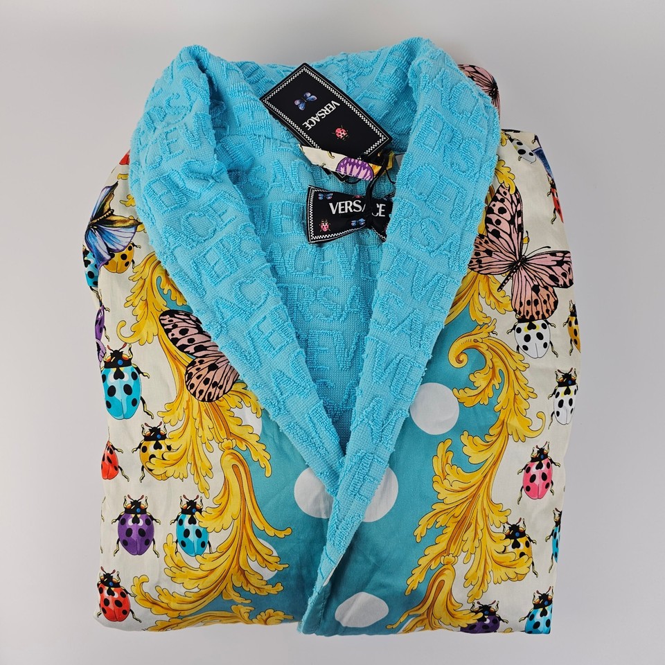 VERSACE Butterflies Baroque Azur Blue/Multicolor Unisex Long Bathrobe ...