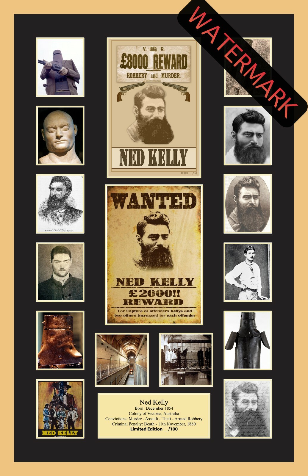 NED KELLY BUSHRANGER WANTED POSTER SUCH IS LIFE LTD EDT 250 FRAMED ...