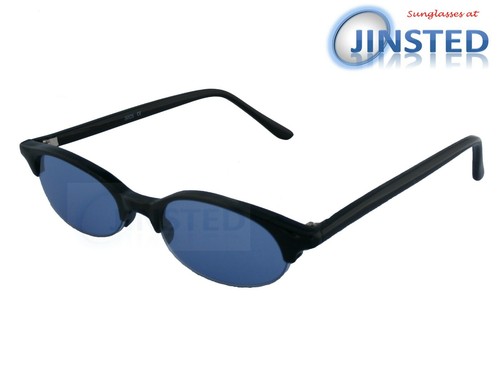 Small Unisex Sunglasses High Quality Semi Rimless Frame Blue Tinted ...