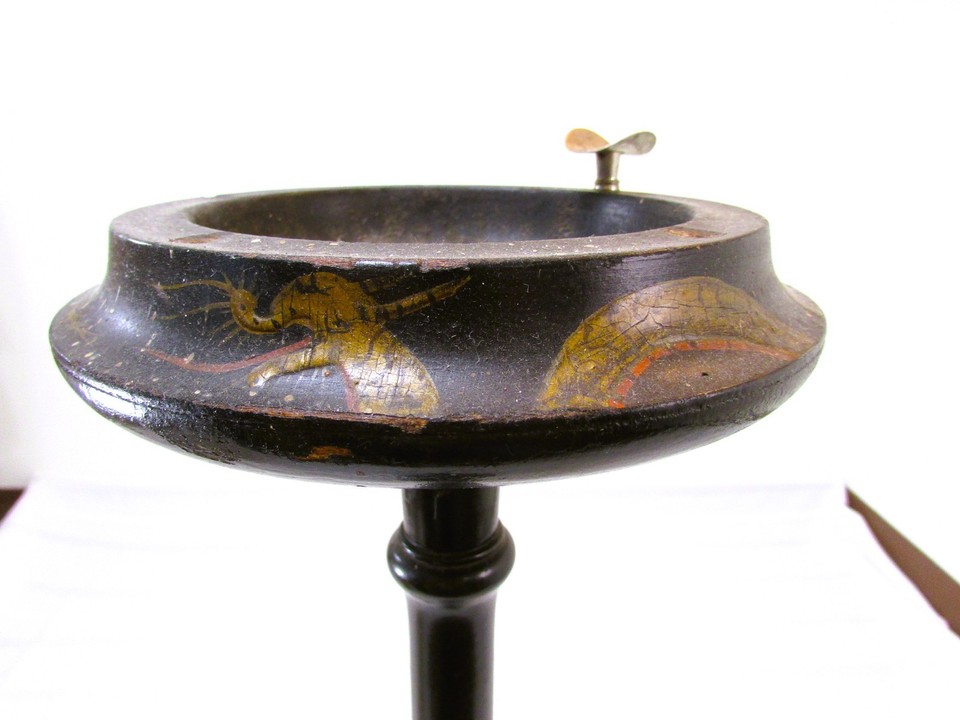 ANTIQUE WOOD HAND PAINTED CHINESE DESIGNS STANDING ASH TRAY | eBay