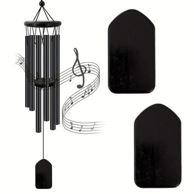 Black Aluminum and Pine Wood Wind Chime 22 Inch 6 Tube for Outdoor ...