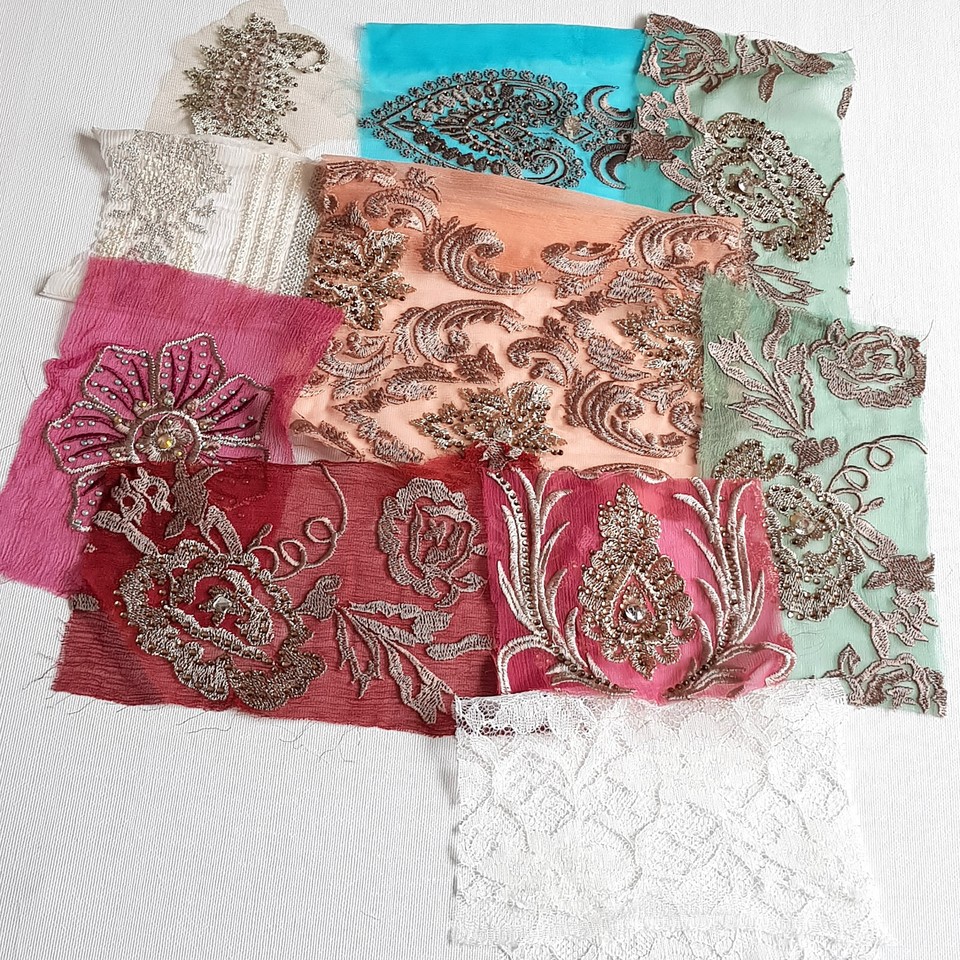 Sari scraps beaded embellished fabric offcuts art projects sequin ...