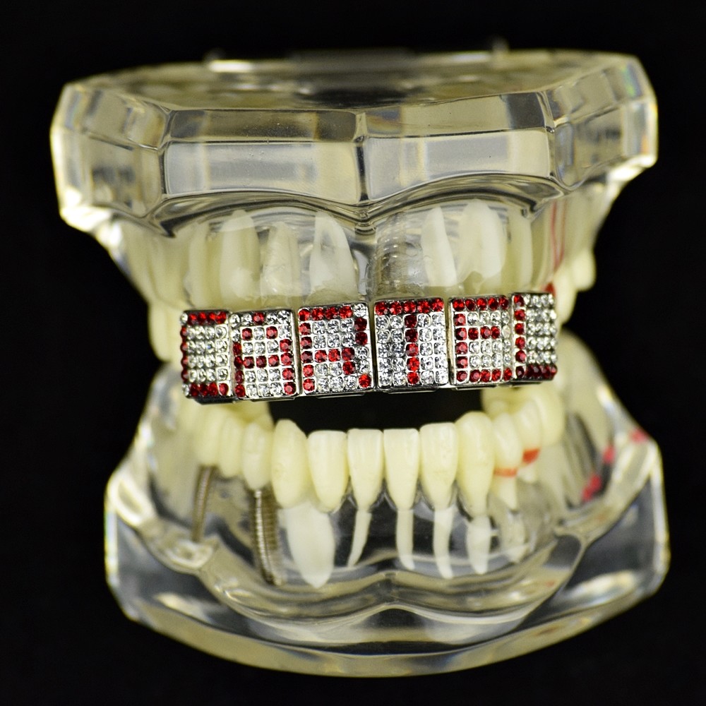 Red Grillz Customized Name 6 Letters Personalized Custom Made Top Teeth ...