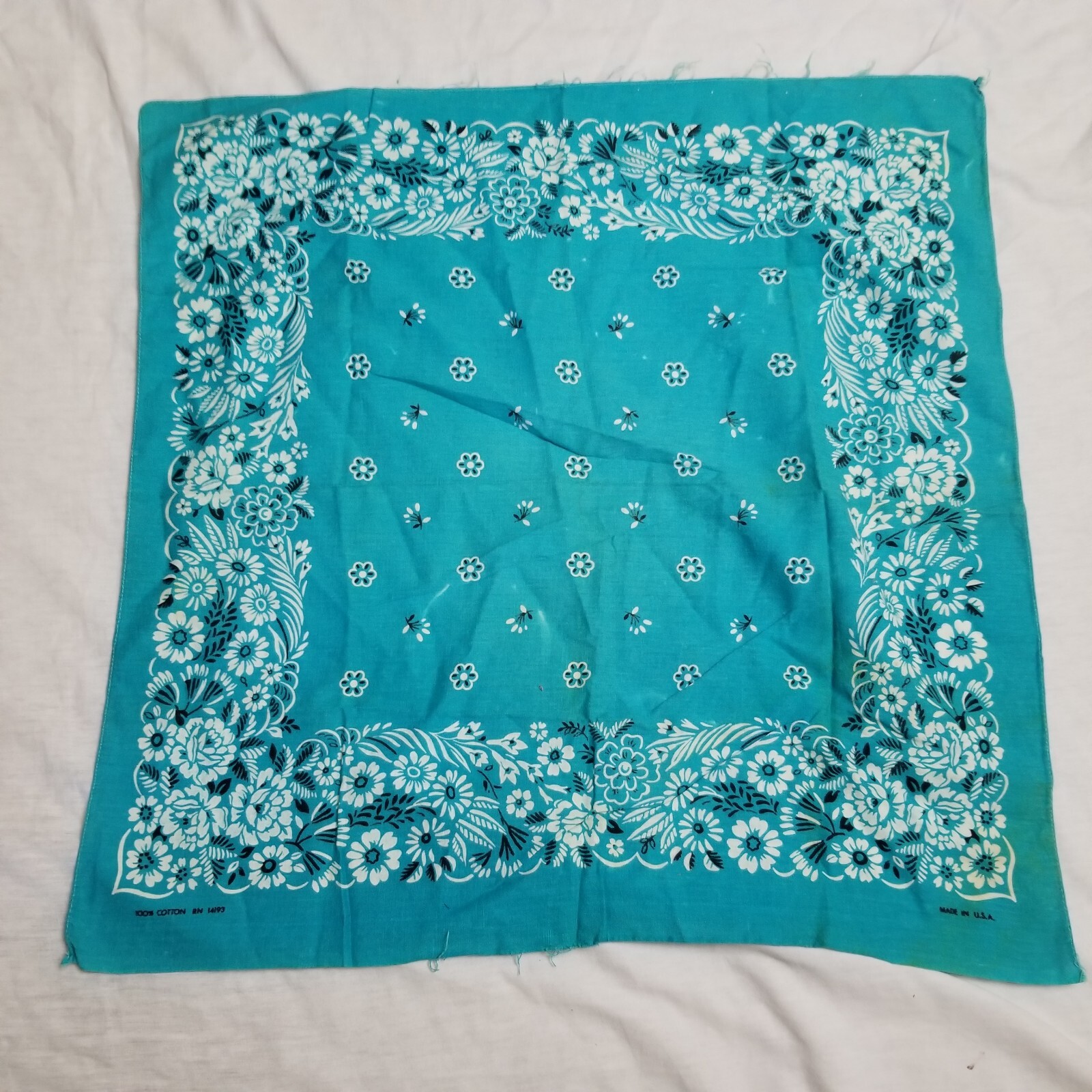 Vintage Turquoise Blue Floral Bandana Aqua Light Blue… - Gem