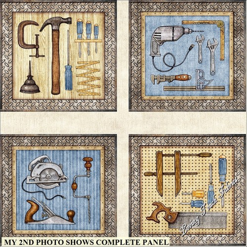 6 BLOCKS QT DAN MORRIS "CRAFTSMAN" 26085E CARPENTER TOOLS FABRIC PANEL ...