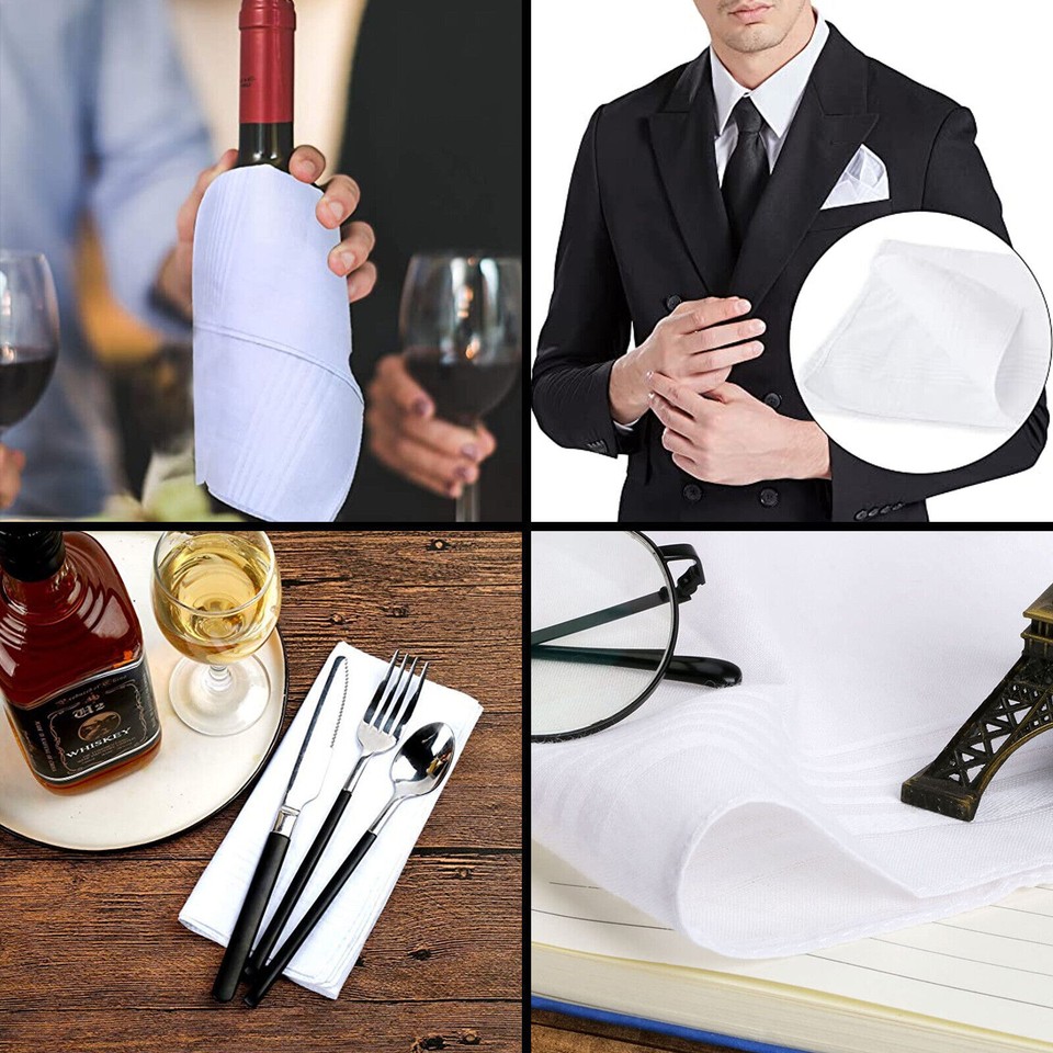 20Pcs White Cotton Men Handkerchiefs Hanky Pocket Square Hankie Lot Set ...