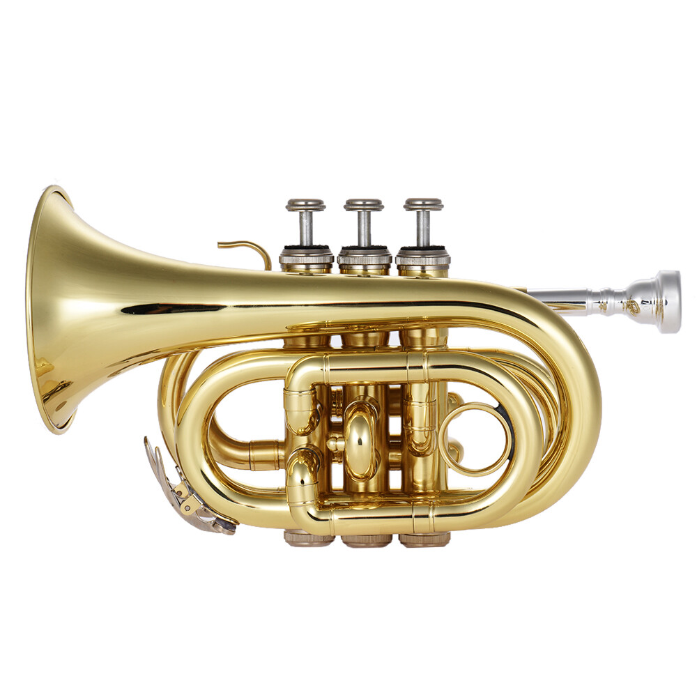 Pocket Trumpet Bb Flat Brass Wind Instrument with Carrying 102mm N4F6 ...