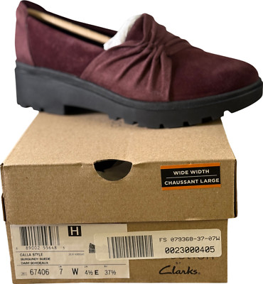 Clarks Calla Style Shoes, Burgundy Suede, Wide Width 7 W, Comfort Slip ...