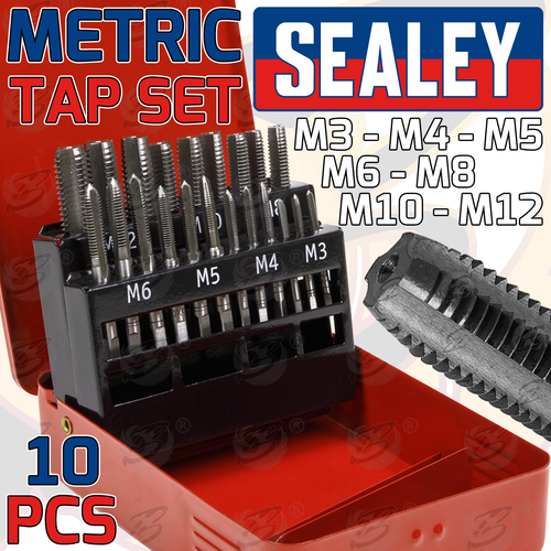 SEALEY Metric Tap Set 21pc M3 M4 M5 M6 M8 M10 M12 Taper Plug Thread ...