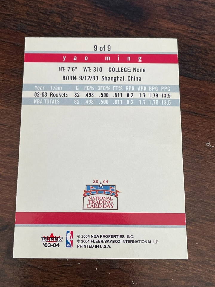 2004 Fleer Yao Ming NATIONAL TRADING CARD DAY card# 9 of 9 Rockets | eBay