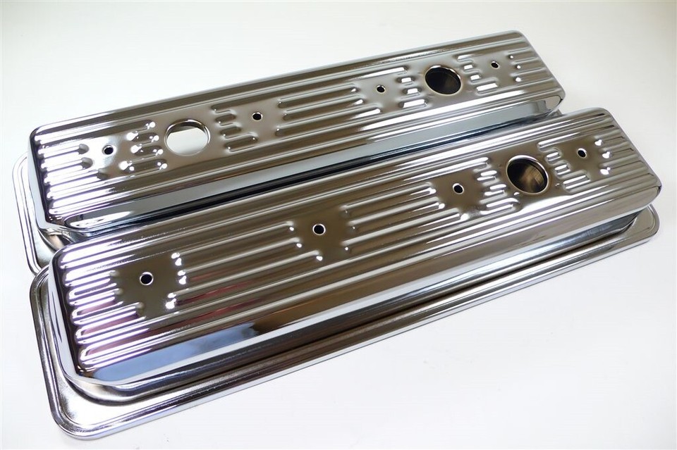 87up SBC Chevy Chrome Center bolt Valve Cover Kit - 5.0 305 5.7 350 TBI ...