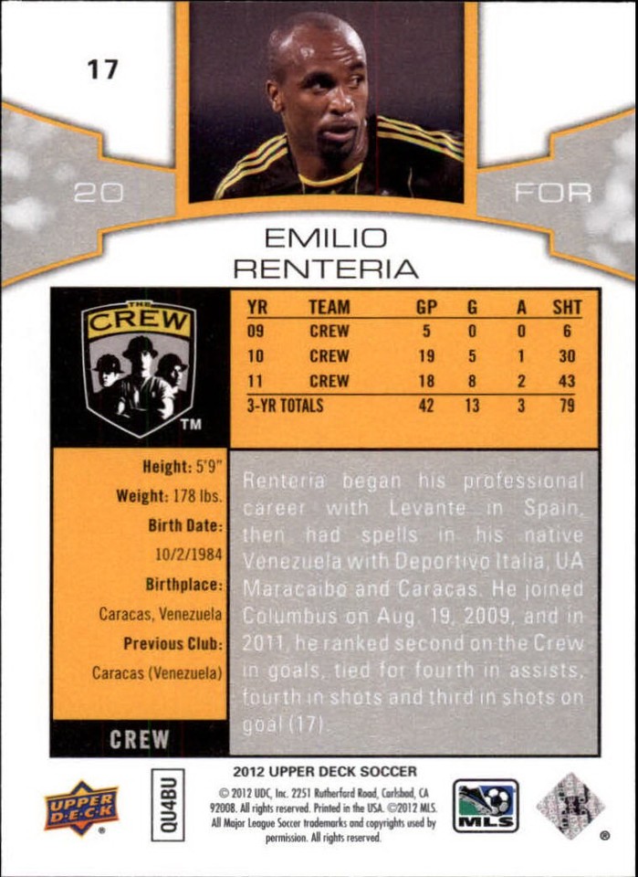 2012 Upper Deck MLS #17 Emilio Renteria | eBay