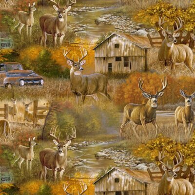 Animal Fabric | Fall Country Deer Pickup Truck Tractor | David Textiles ...