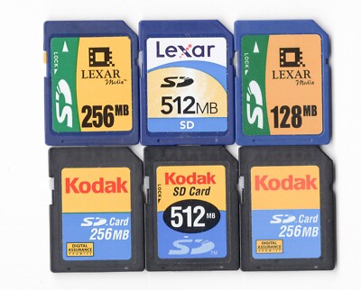 Lot Of 6x Lexar / Kodak 128MB 256MB 512MB MEGABYTE SD Camera Memory ...