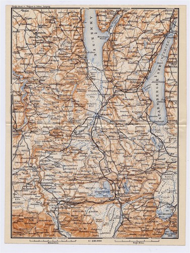 1910 ANTIQUE MAP OF AMMERSEE STARNBERGER SEE WEILHEIM BAVARIA GERMANY ...