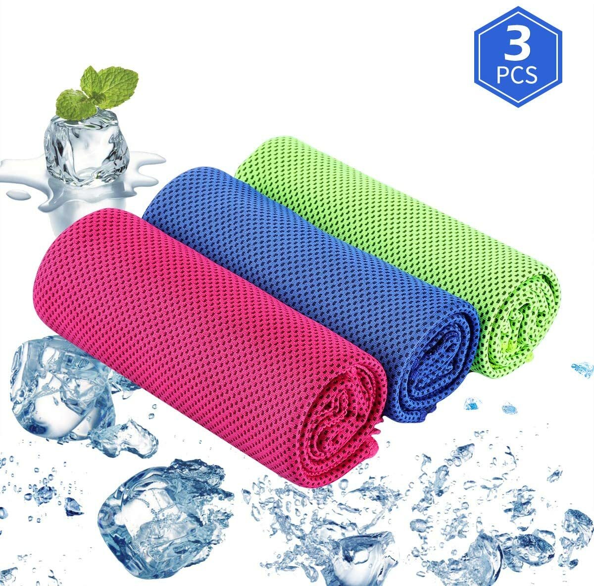 3 Pack of Water Activated Ice Cooling Microfibre Towels Set for Sports ...