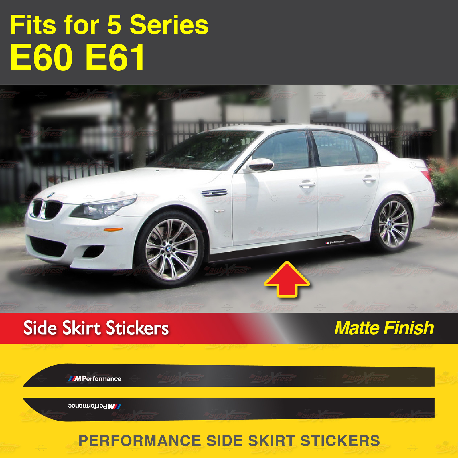 Performance Side Skirt Stickers MATTE Vinyl Decal Trim for BMW E60 E61 ...