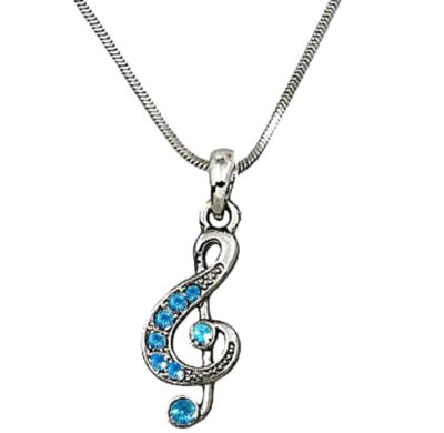 Silver Tone Blue Crystal Treble G Clef Music Note Pendant Chain ...