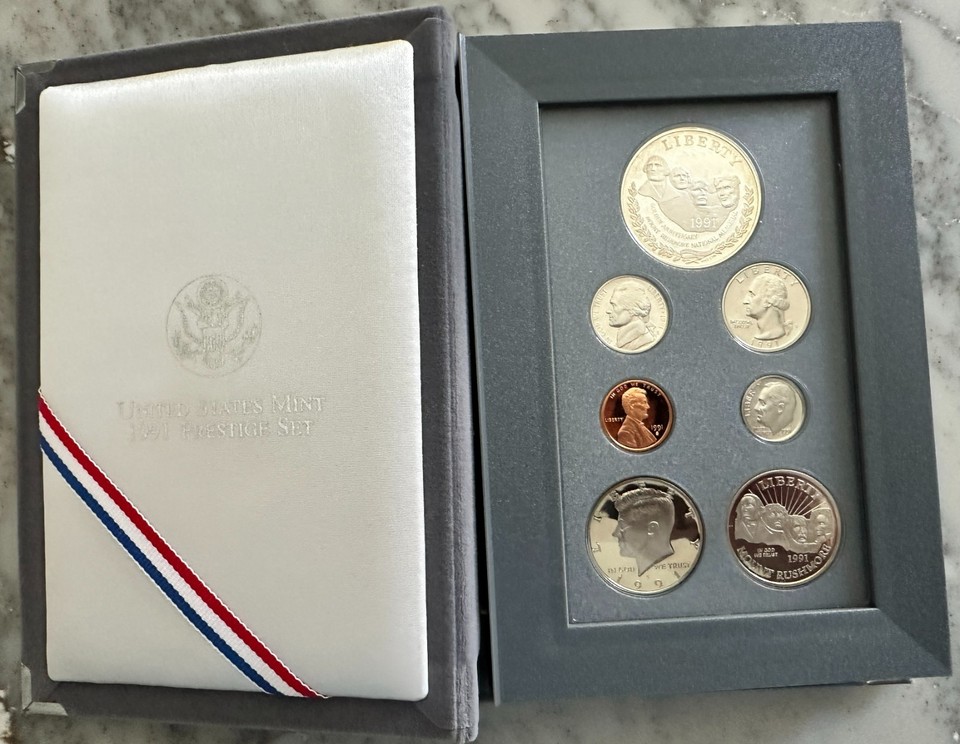 1990 & 1991 US Mint Prestige Proof Sets w/ Box & Cert- Silver Dollars ...