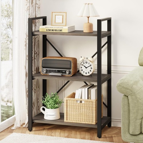 3 Tier Bookshelf, Small Rustic Book Shelf, Short Industrial Bookcase ...