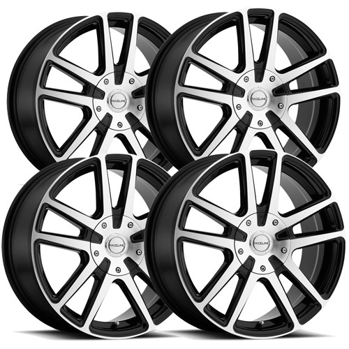 (4) Raceline 145M Encore 17x7.5 5x108/5x4.5" +40mm Black/Machined ...