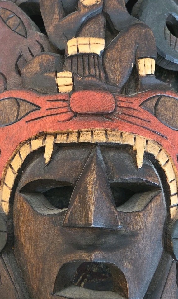 Wood Hand Carved Mayan AZTEC Warrior Face Mask Wall Decor | eBay