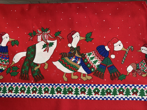 Vintage Geese Goose Red Christmas Tablecloth Holiday in Sweater Country ...