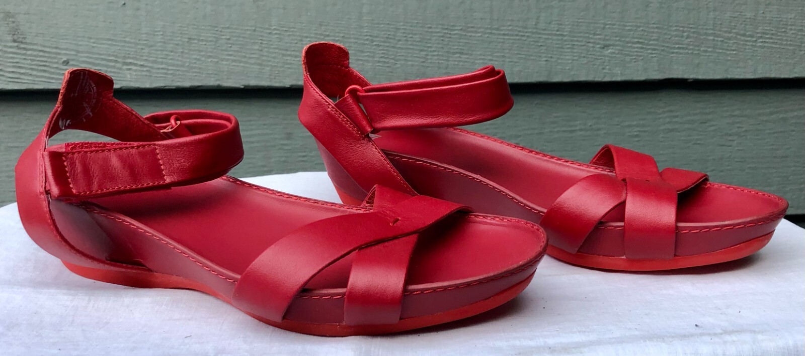 Camper Red Leather Slingback Wedge Platform Sandals E… - Gem