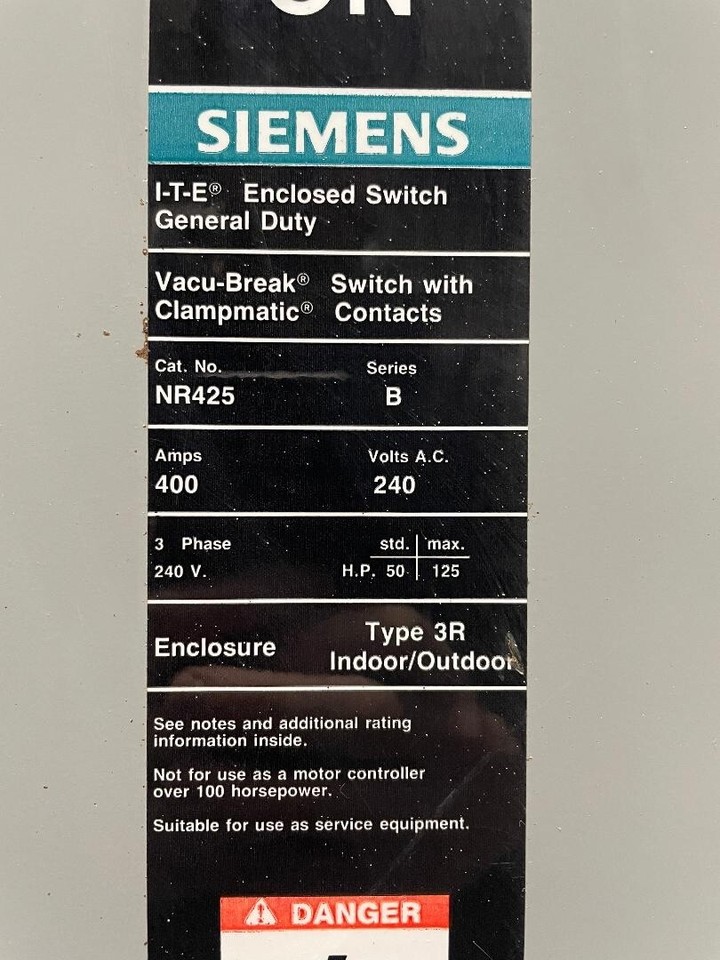 400 Amp - Siemens Enclosed General Duty Disconnect - NR425 - 240V ...