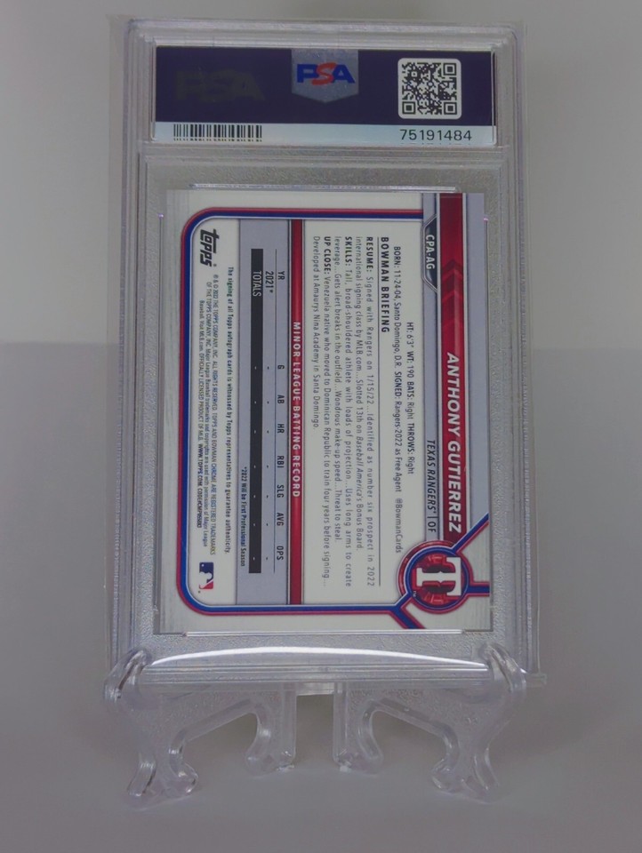 2022 BOWMAN CHROME AUTOGRAPH ANTHONY GUTIERREZ AUTO RC PSA 10 | eBay