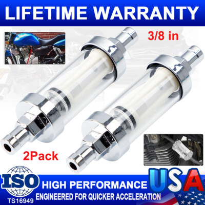2Pcs 10mm 3/8'' Reusable Chrome Glass Fuel Filter Petrol Diesel Inline ...