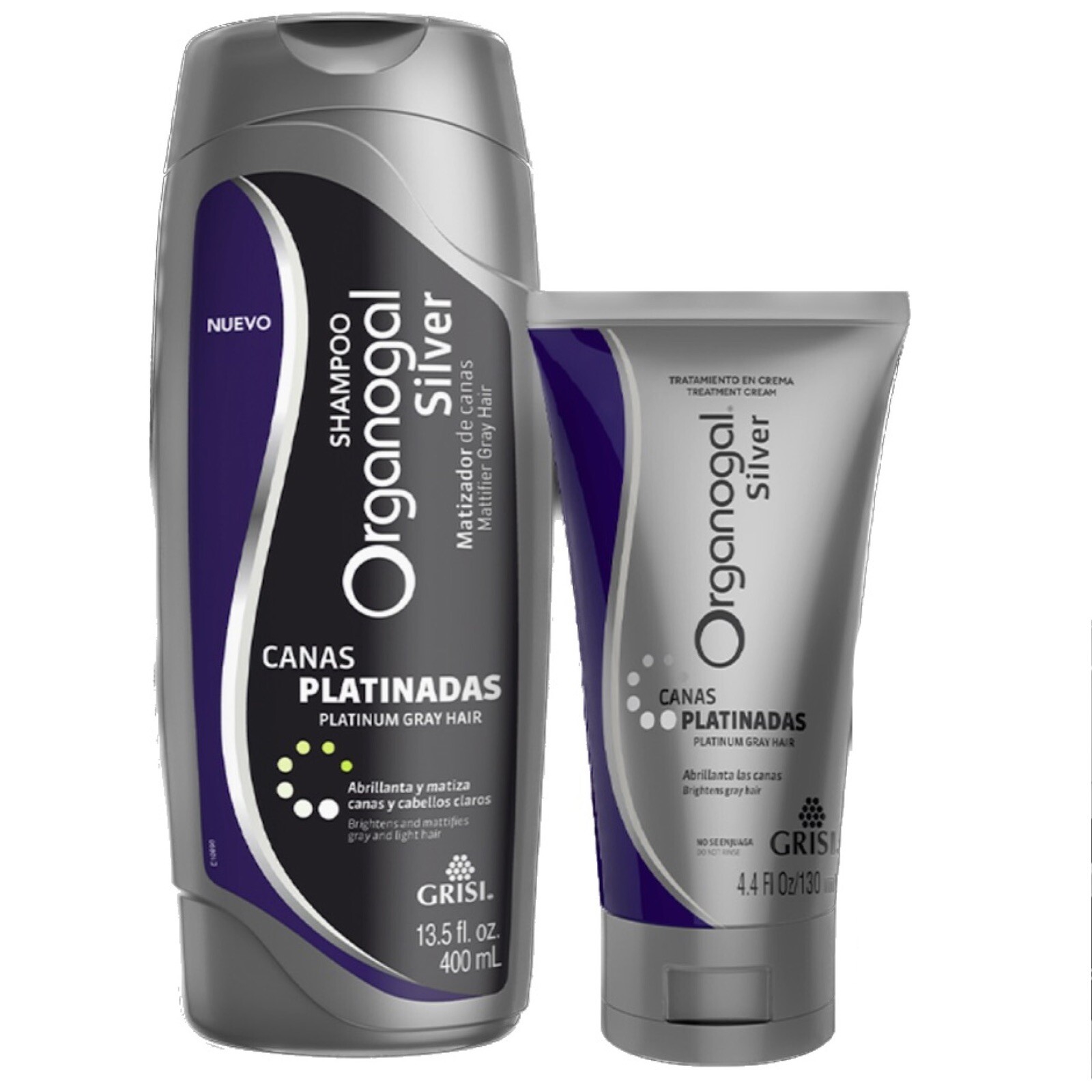Shampoo Organogal SILVER y Tratamiento en Crema (Abrillanta las Canas ...