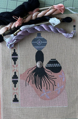 Woman with Pottery needlepoint kit with threads and hair charm | eBay