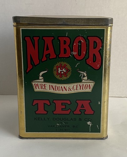 Vintage NABOB PURE INDIAN & CEYLON TEA Tin 3 LB. Kelly Douglas Co ...