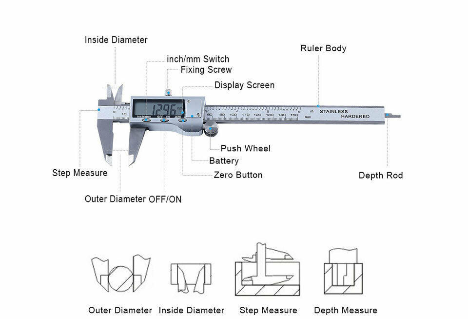 LED Digital Caliper Vernier 6" 150mm Electronic Ruler Gauge Stainless ...
