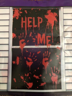 Halloween Window Decor - Bloody Hand Prints “Help Me” 30”X48” Plastic ...