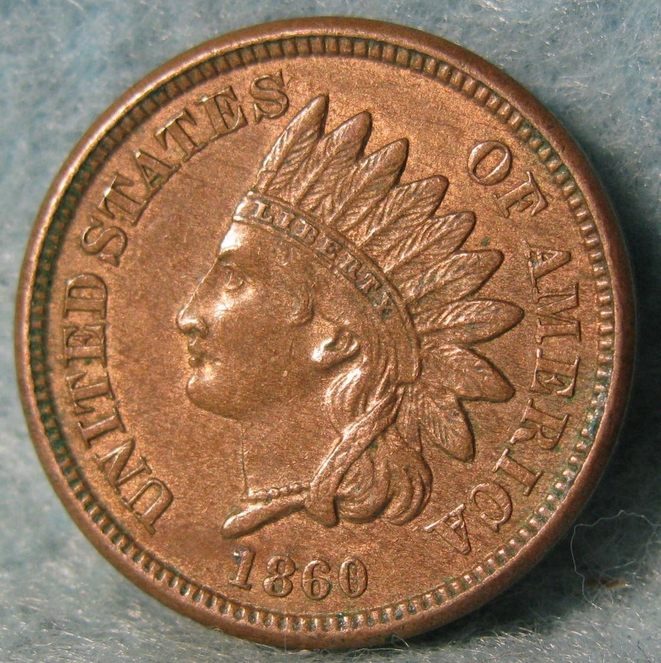 1860 Indian Head Penny Small Cent AU-Uncirculated 4 Diamonds ~ Old US ...