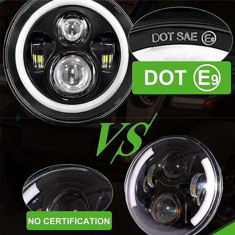 7 Inch Round Red LED Headlights Halo Angel Eye For Jeep Wrangler JK TJ ...