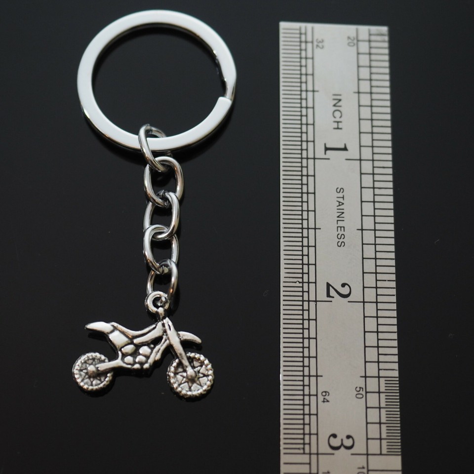 2x PCS - Motorcycle Dirt Bike Moto Cross Steel Silver Chrome Keychain ...