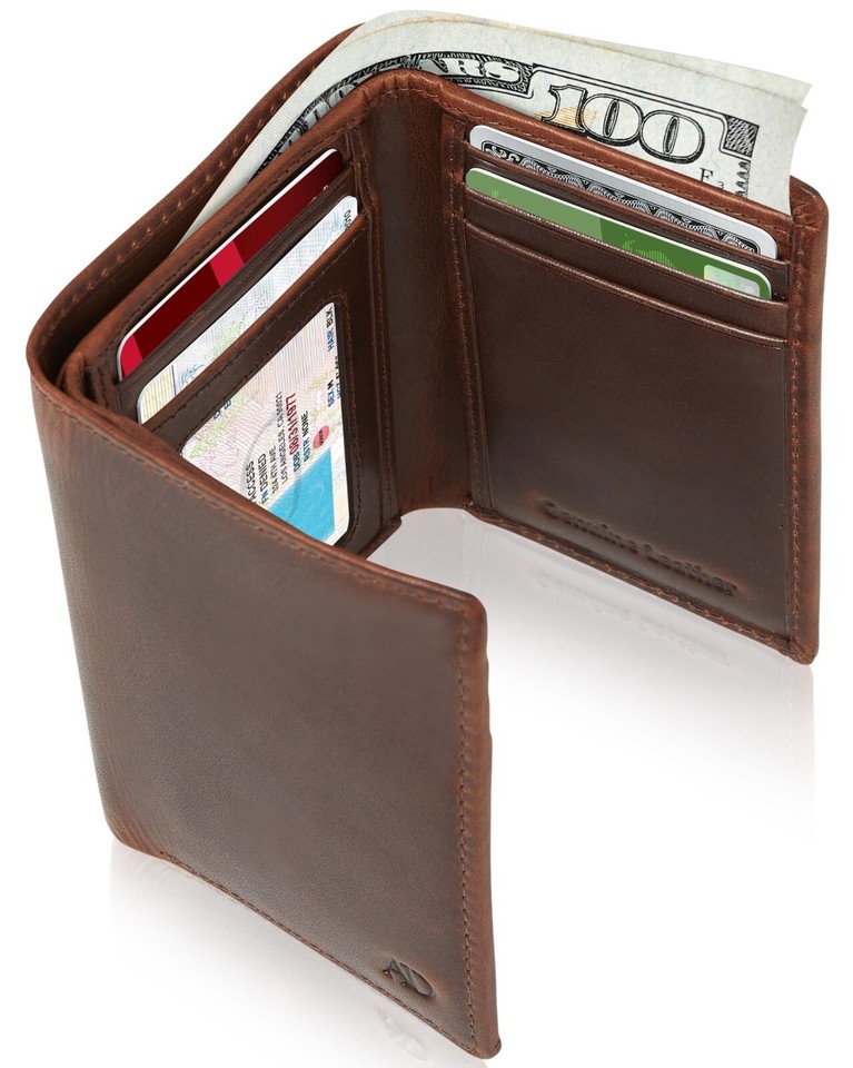 Real Leather Slim Wallets For Men Trifold Mens Wallet W/ ID Window RFID ...