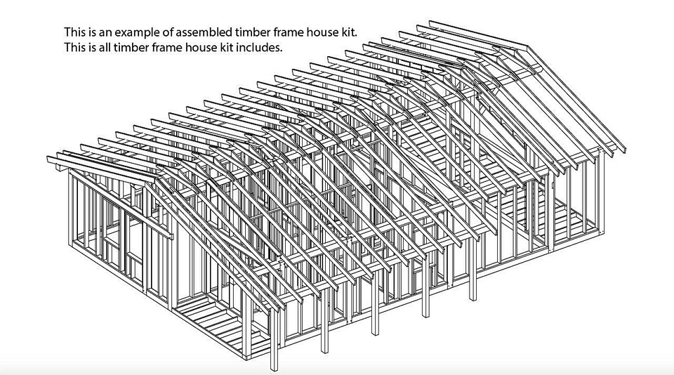 1409 sq.ft PREFAB TIMBER FRAME KIT ENGINEERED WOOD HOUSE DIY BUILDING ...