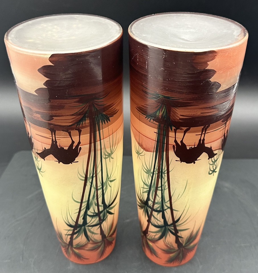 Vintage Czech Art Glass Vases Painted Egyptian Silhouette Camel Hosch ...