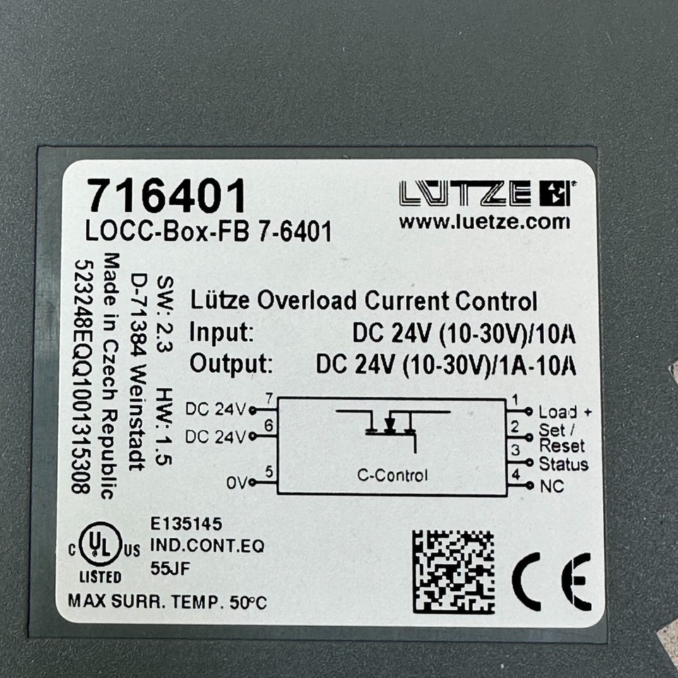 LUTZE LUETZE LOCC-BOX-FB 7-6401 OVERLOAD CURRENT CONTROL 716401 LOAD ...