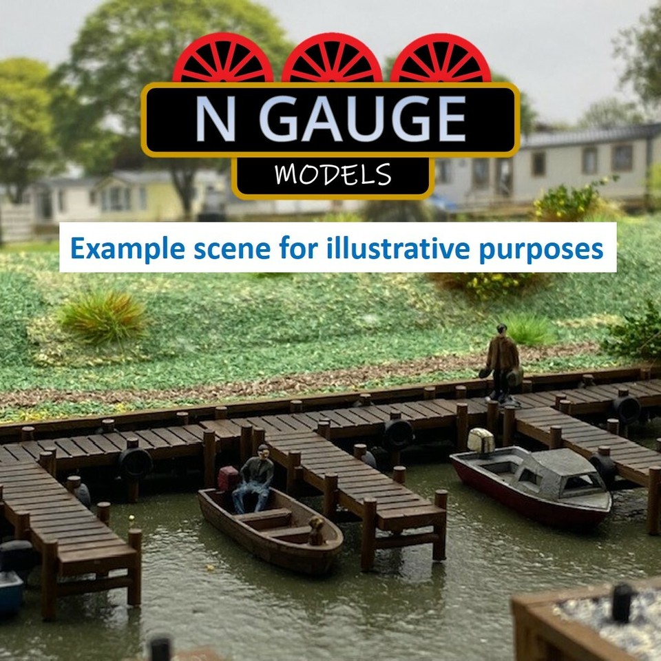PAINTED-N Scale Gauge 1:148 Wooden Pontoon/Jetty Dock ( Boat Dinghy ...