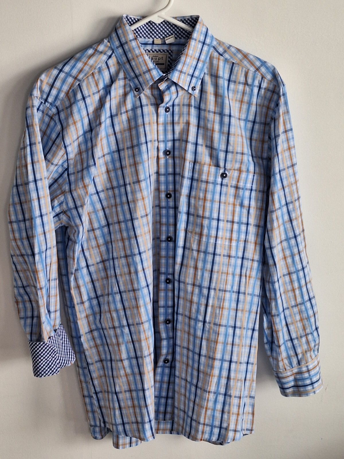 Haupt Germany Button Up Shirt Mens L Check Regular Fit Flip Cuff Long ...